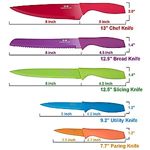 G.a HOMEFAVOR Knife Set, 5-piece Colored Knife Set Nonstick Coated with 5 Knife Sheath Covers