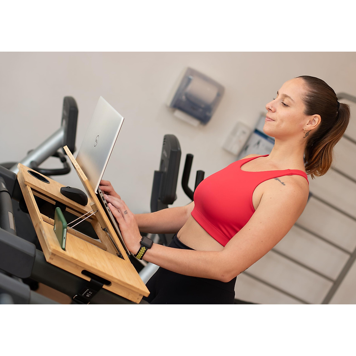 2B Balanced Treadmill Desk Attachment | Fits Treadmills Up to 32" Wide | Crafted from Bamboo | Adjustable Height for Better Posture | Securely Holds Laptop, iPad, Phone, Book