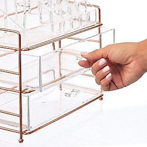 mDesign Plastic Cosmetic Storage Organizer Station with 2 Drawers and 16 Divided Sections for Bathroom, Cabinet, Vanity, Countertop - Holds Makeup Palettes, Brushes, Blush, Mascara - Rose Gold/Clear