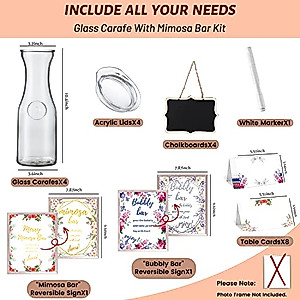 Set Of 4 Glass Carafes & Pitchers For Mimosa Bar Supplies, 1 Liter Beverage Glass Carafe With Lids For Wine,Brunch,Champagne,Lemonade,Milk,Iced Tea,Juice Pitcher & Container, Water Carafe With lid