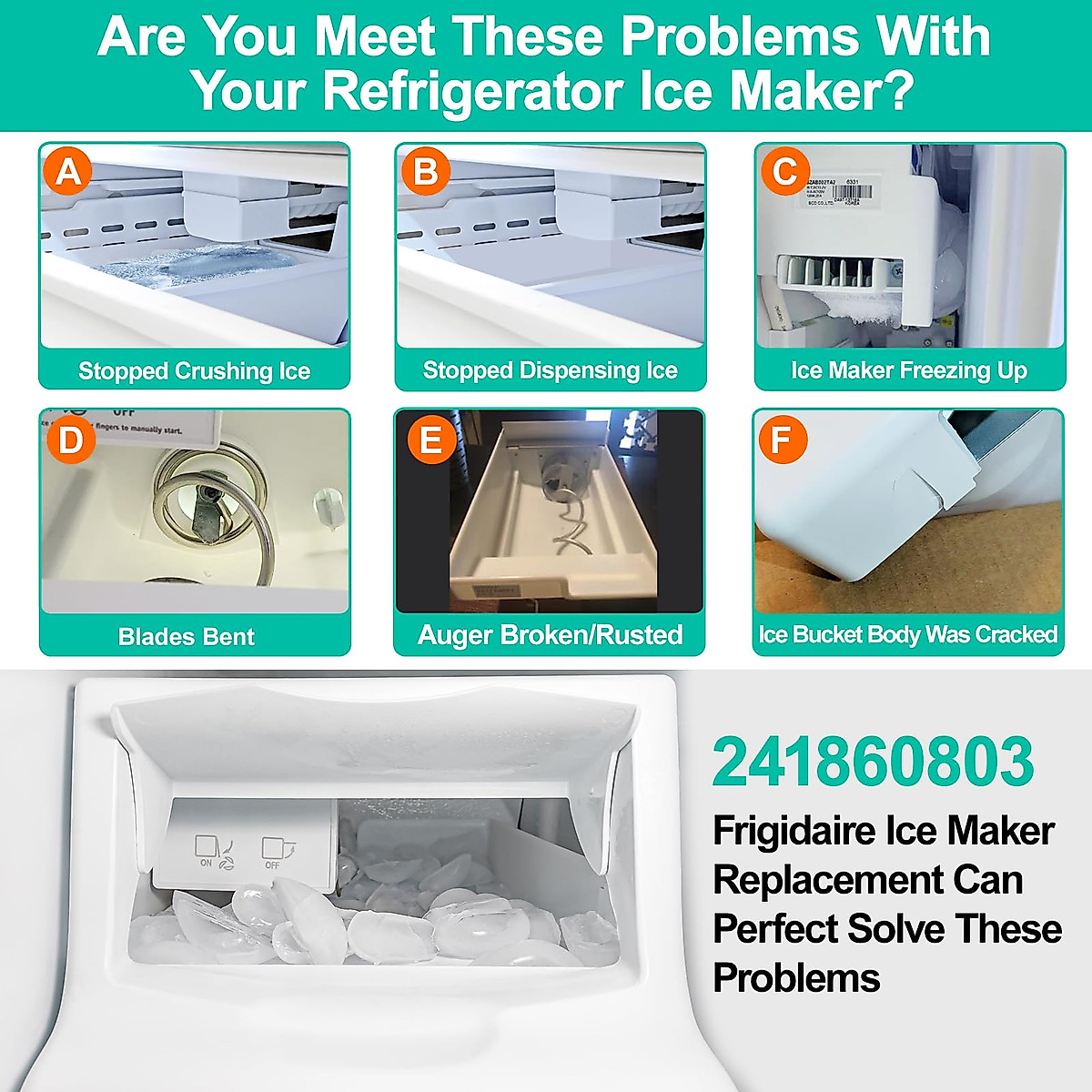 Upgraded 241860803 Refrigerator Ice Bucket Assembly Compatible with Frigidaire Ice Maker Replacement Ice Bin Container Parts AP4300918 LFSS2612TF0 LFSS2612TE0 FFSS2615TS0 FFHS2611PFEA Ice Maker