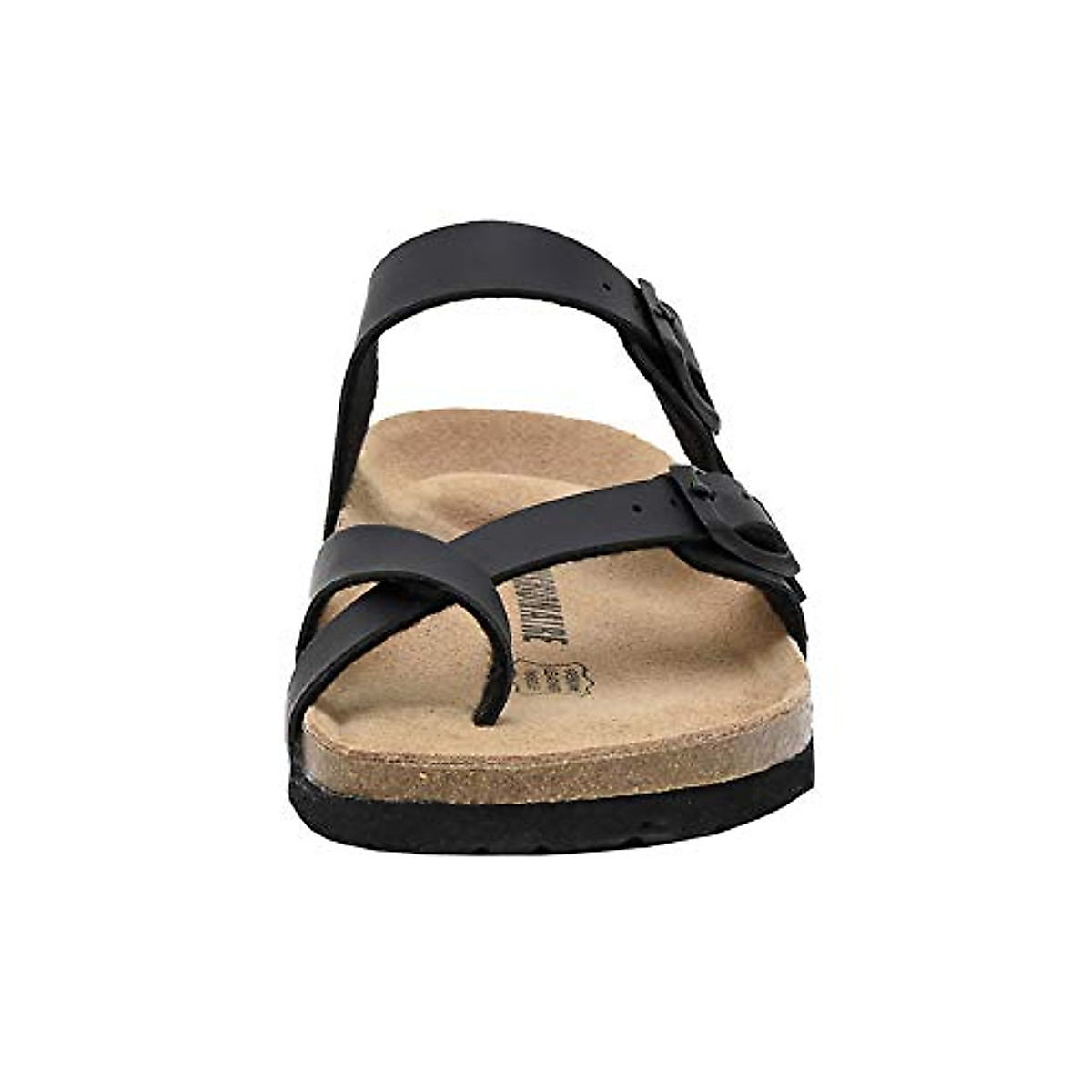 CUSHIONAIRE Luna Cork Footbed Women's Sandals - Comfortable Slip-On Slides with Adjustable Straps & Memory Foam for All-Day Wear | Beach Essential Summer Sandals for Women 2025, BLACK 9