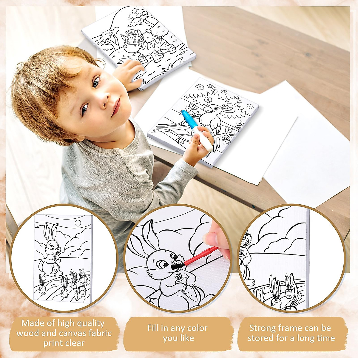 Thenshop 48 Pcs Animal Pre Drawn Canvas 5 x 7 Inch Painting Art Set Pre Stenciled Art Show Display Panels Outline Painting Canvas Bulk for Home School Kids Adults Beginners Student Party Gifts