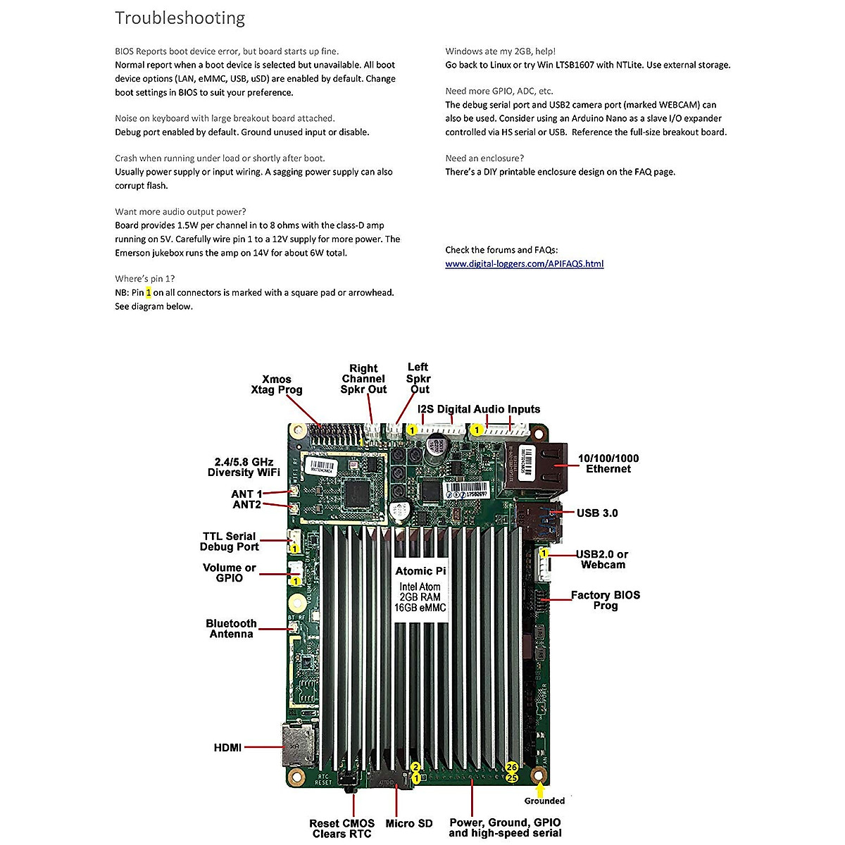 Digital Loggers, FullPower ShakaWorld Bundle: Atomic Pi with Full Breakout Board, Power Adapter and Female Barrel Jack Pigtail