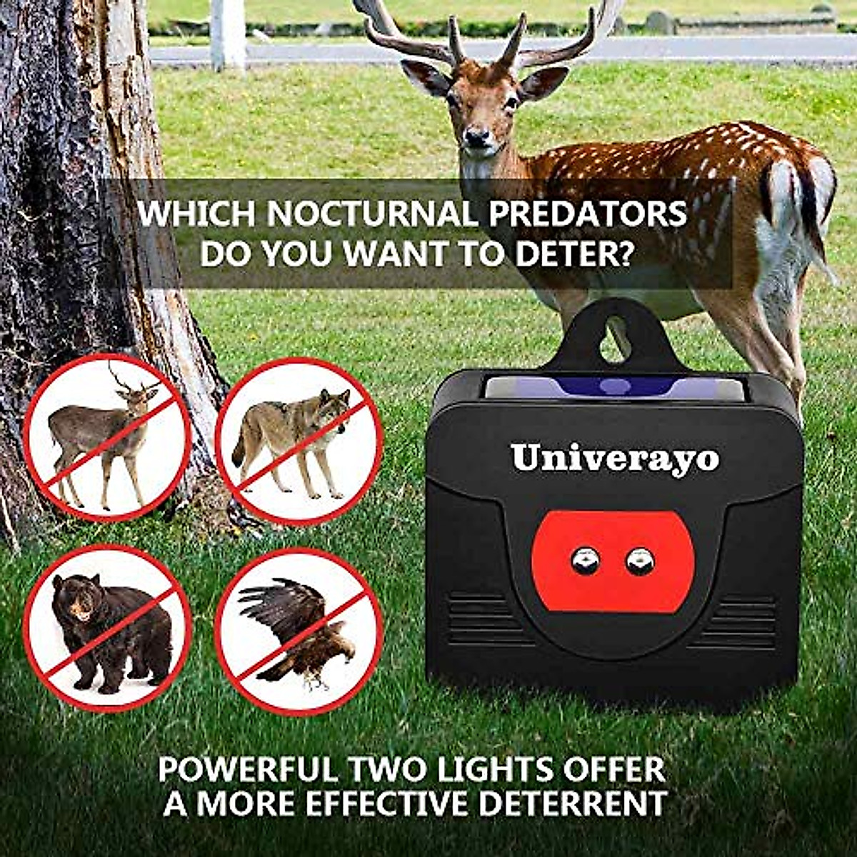 Univerayo Predator Deterrent Light Solar Predator Control Lights for Coyotes Deer Skunk Raccoon 4 Pack and 2 Pack Bundle