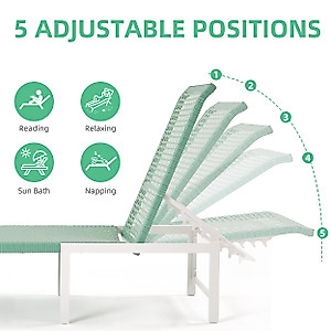 Eongdn Outdoor Chaise Lounge Chair Set of 2, Rattan Aluminum All Weather Pool Chairs, for Patio, Beach, Poolside, Deck, Green