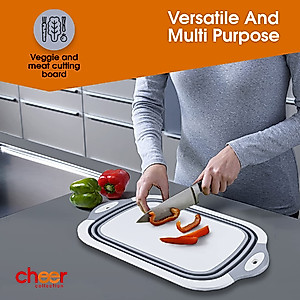 Cheer Collection Collapsible Cutting Board - Foldable Sink Colander and Chopping Board with Drainage Hole, Non-Slip Multifunction Storage Basket for Camping BBQ Picnic