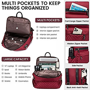 LOVEVOOK Backpack Purse For Women, Fashion Convertible Backpack Purse, Designer Ladies Large Shoulder Bag With Wristlet, Travel Bag Daypack For Work, College, Dating, Shopping, Wine Red