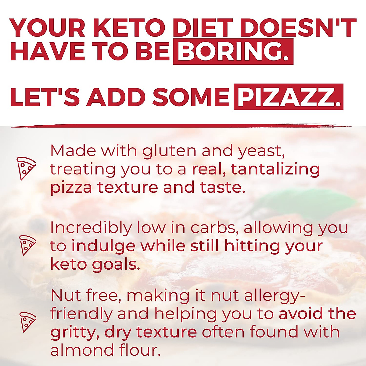 Keto Pizza Crust - Low Carb and Keto Friendly - Only 1g Net Carbs - Incredible Taste and Texture - Zero Sugar - Just Add Water and Oil - Keto Has Never Been So Easy - Keto Food - No Almond Flour - Non-GMO Sourced (7.6oz Mix) (1-Pack)