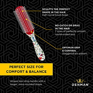 Denman Original Curl Definer & Styler 7 Row Hairbrush for Detangling, Separating, and Defining Curls, Curly Hairbrush - D3 Wild Flowers