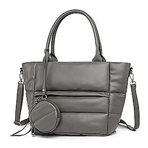 MYHOZEE Puffer Tote Bag, Large Padding Tote Handbags for Women Waterproof Quilted Crossbody Bags Gray