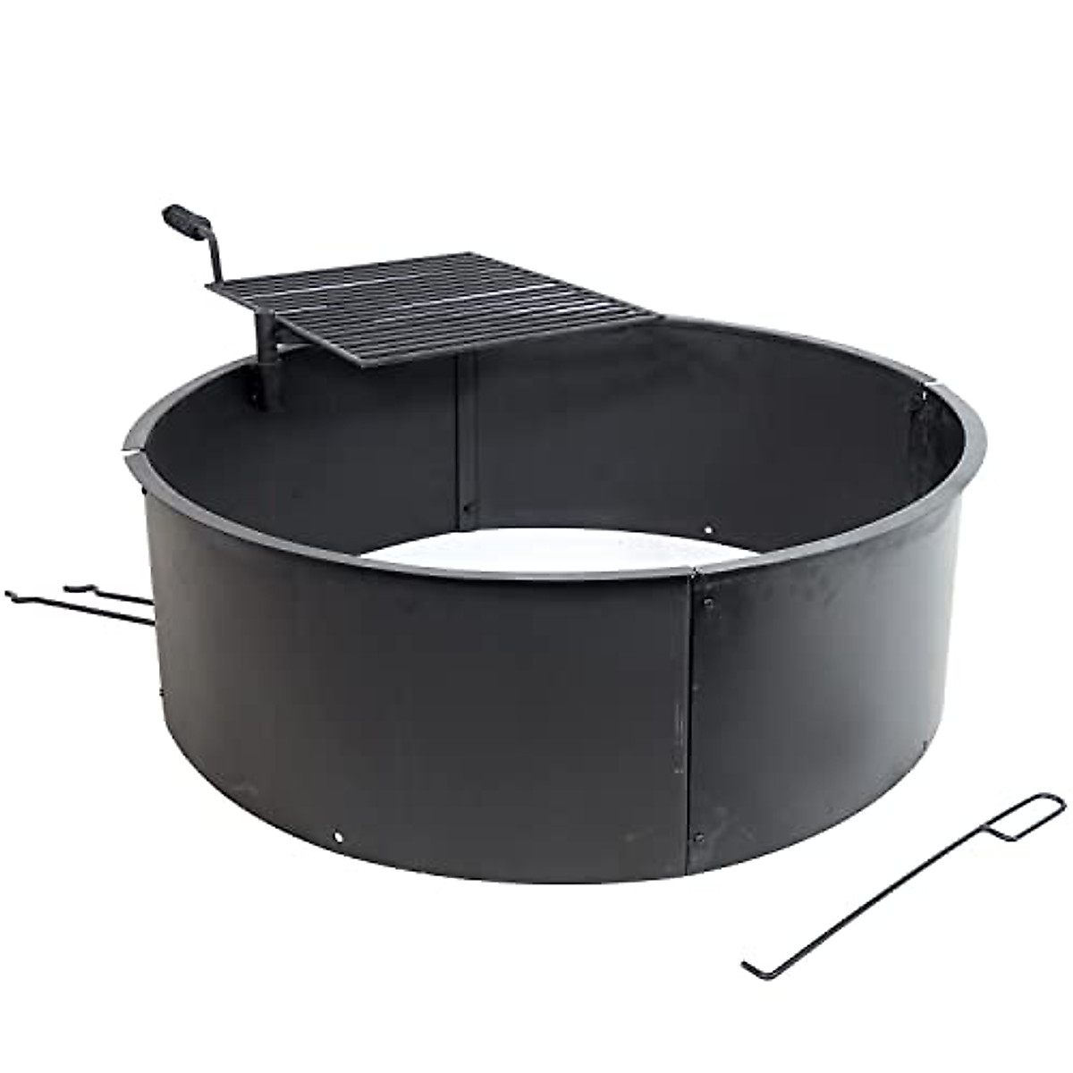 Sunnydaze 36-Inch Heavy-Duty 2mm Thick Steel Wood-Burning Fire Ring with Cooking Grate and Fire Poker