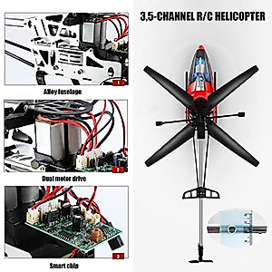 VanFty Large Fall Resistant Rc Helicopter for Adults Helicopters Remote Control Charging 3.5 Channels RC Drone Helicopter Toys with LED Light Night Sky Flight Teenagers Boys Girls Gift (Color : Red)
