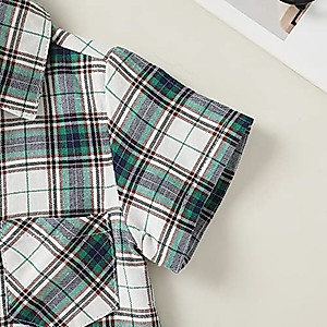 Toddler Baby Boys Clothes Short Sleeve Button Down Shirt Buffalo Plaid Blouse Top Summer Outfits(Green Check Plaid,12-18 Months)