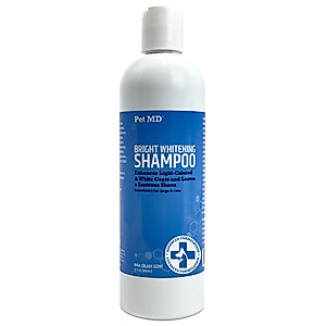 Pet MD Bright Whitening Shampoo for Dogs & Cats - Tearless Protein Enriched Shampoo w/Oatmeal for Brightening White & Light Colored Coats - Cleans, Adds Luster, & Controls Matting & Tangling - 12 oz