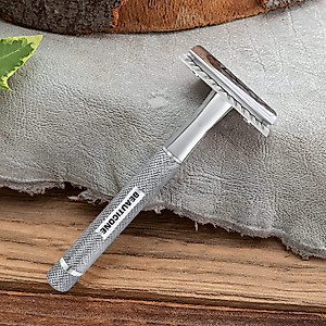 BEAUTICONE’s Safety Razor Men & Women│Men’s Shaving Razors│3-pc Double Edge Safety Razor│Closed Comb Razor with 5 blades (Chrome Plated Finish)