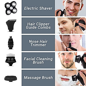 Head Shaver Upgrade 6 in 1 Head Shavers for Bald Men Men's Electric Head Shavers Cordless Flex Series Grooming Kit for a Perfect Bald Look,Waterproof and Rechargeable