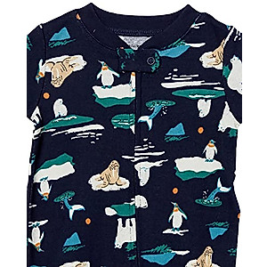 Amazon Essentials Baby Girls' Snug-Fit Cotton Footed Sleeper Pajamas, Pack of 2, Navy/Arctic Creatures, 12 Months