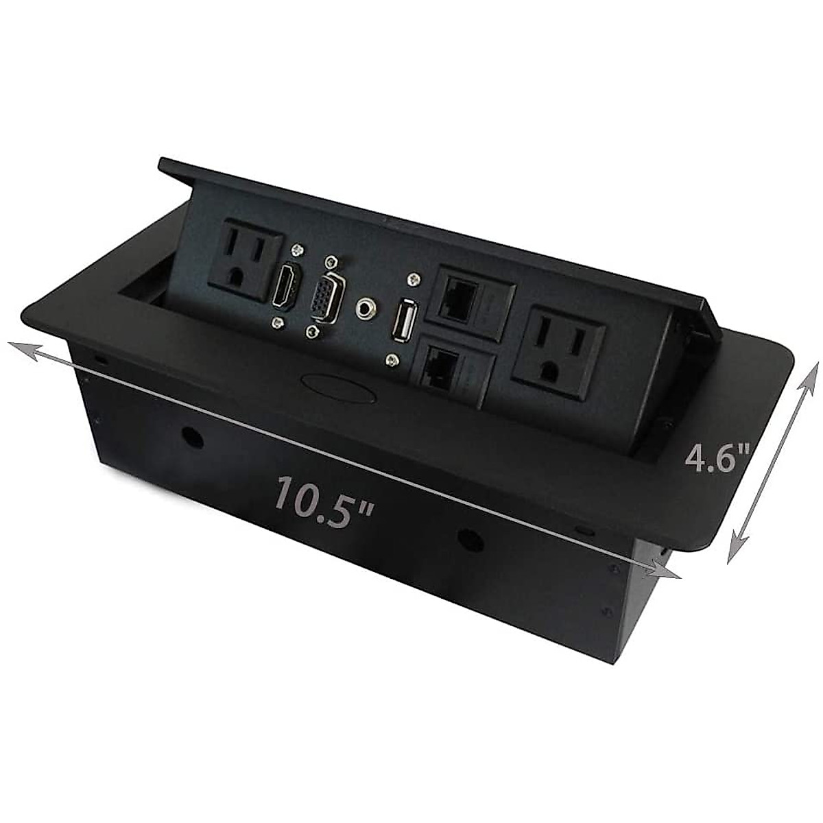 Zeshan Pop up Outlet Desktop Connection Box with 2 Independent Power, USB, RJ45, VGA, HDMI, 3.5 mm Audio for Office Black