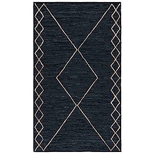 SAFAVIEH Vintage Leather Collection Accent Rug - 4' x 6', Black & Natural, Handmade Modern Rustic Boho, Ideal for High Traffic Areas in Entryway, Living Room, Bedroom (VTL802Z)