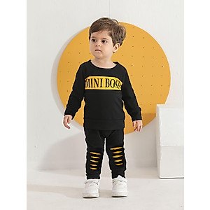 Limuvany Toddler Infant Baby Boy Clothes Long Sleeve Letter Print Sweatshirt Tops + Pants 2 PCS Sweatsuit Outfit (6-9 Months) Black
