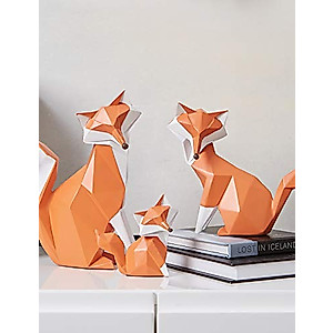HAUCOZE Fox Figurine Gifts Geometric Sculpture Decor Animal Statue Gifts Polyresin Arts 8.0 inch