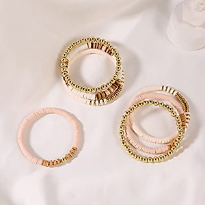 Elegance 11 designs Heishi Beaded Bracelets For Women Polymer Clay Pink Surfer Stackable Beads Boho Bracelet Summer Beach Jewelry Set