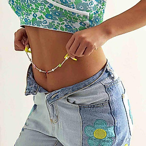 Sixexey Beads Waist Chain Colorful Beaded Body Chain Flower Belly Chains Summer Beach Body Jewelry for Women