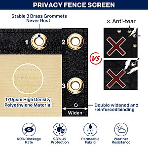 Duerer Privacy Fence Screen 6 x 50ft Sand Covering Chain Link Fence Heavy Duty Windscreen Garden Fencing Mesh Shade Cloth Cover, UV Protection 90% Blockage Outdoor Backyard, Patio with Cable Tie