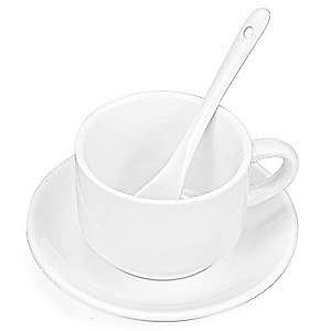 Hedume 6 Pack 5 OZ Espresso Cups with Saucers and Spoons, Stackable Espresso Coffee Cup Set for Specialty Coffee Drinks, Latte, Cafe Mocha and Tea