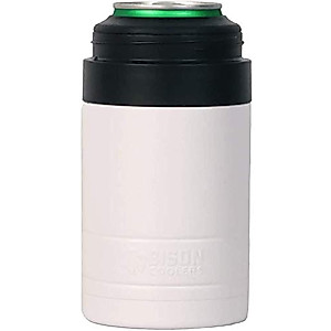 Bison Coolers 2 in 1 Can & Bottle Insulated Cooler Thermos | Vacuum Insulated Stainless Steel Beer Bottle/Can Cooler 12 oz (Double Play) (White)