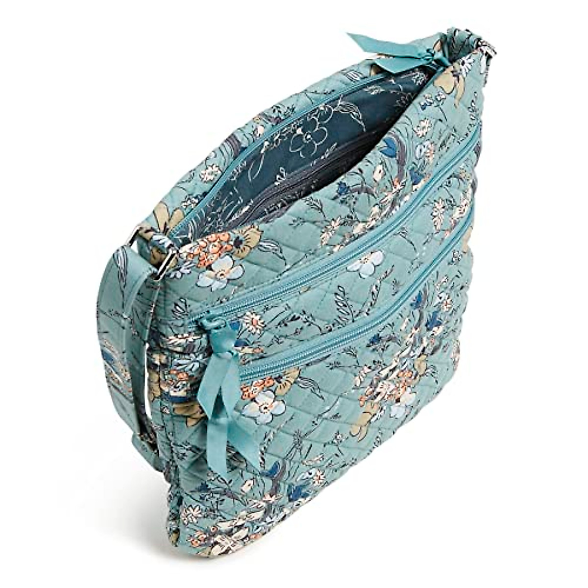 Vera Bradley Women's Cotton Triple Zip Hipster Crossbody Purse, Sunlit Garden Sage - Recycled Cotton, One Size