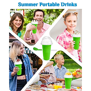 Slushy Maker Cup, DIY Magic Slushy Maker Squeeze Cup, Portable Smoothie Squeeze Cup for Juices, Milk and Ice Cream Make, Double Layers Silica Cup with Lid & Straw for Kids, Friends, Family (Green)1
