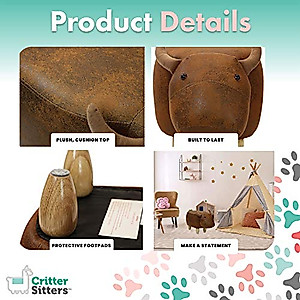 Critter Sitters 14-In. Seat Height Brown Cow Animal Shape Ottoman, Soft Kids Ottoman for Nursery, Bedroom, Playroom, and Living Room Decor, Multifunctional Cushioned Animal Footstool