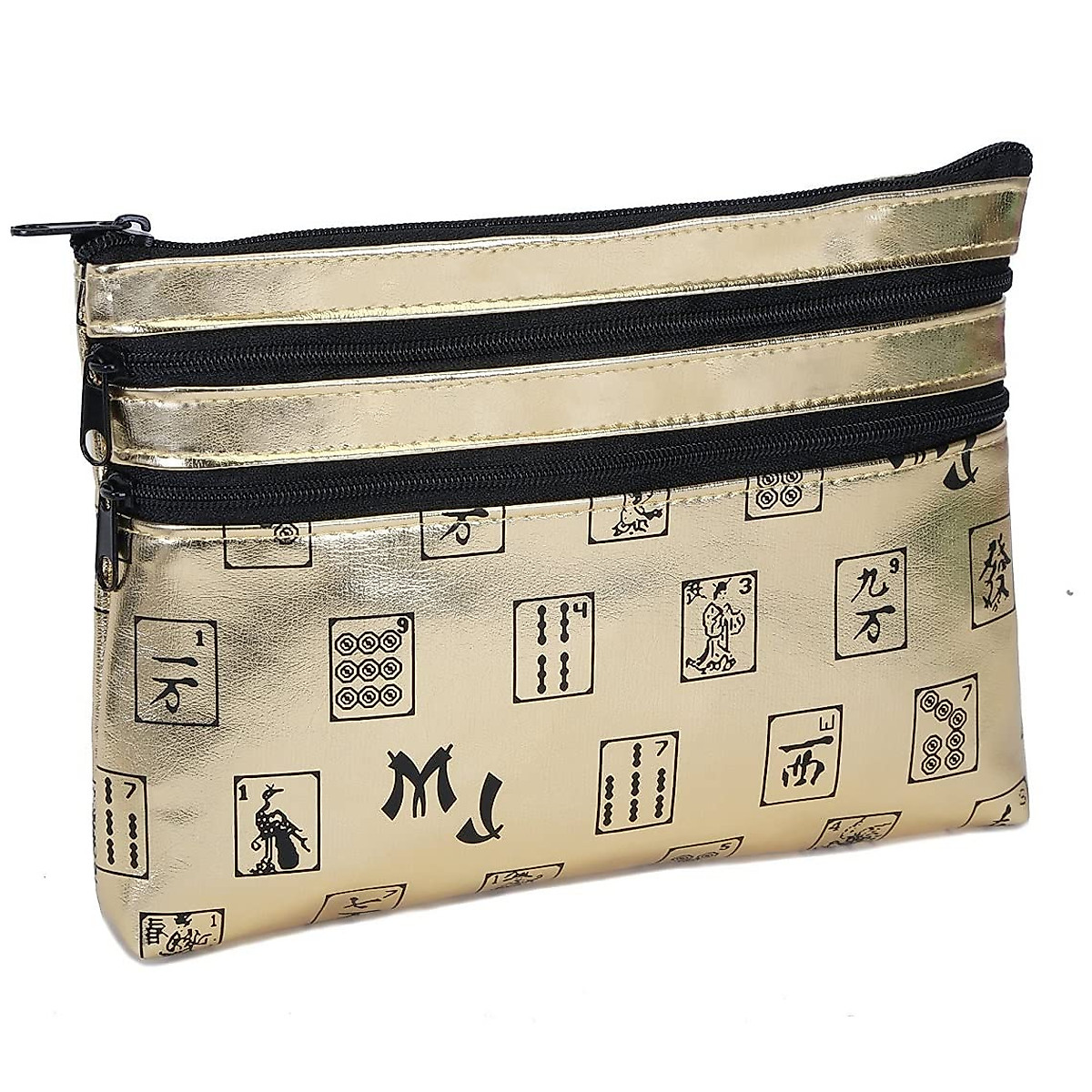Mah Jongg Direct Gold Pattern 3-Zipper Purse, holds 2023 card, easy to clean, designer style