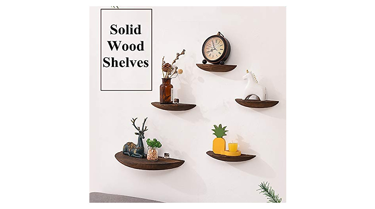 FMXYMC Thick Solid Wood Floating Shelves, Wall Mounted Semi Circle ...