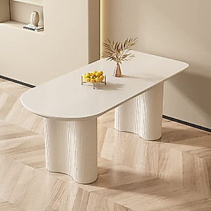 QEZEOM Modern Oval Dining Table, Which Can Accommodate 6 People with A Strong Dining Table with Powerful Legs, Modern Minimalist Home Decoration, Suitable for Dining Rooms Kitchen Family Office White
