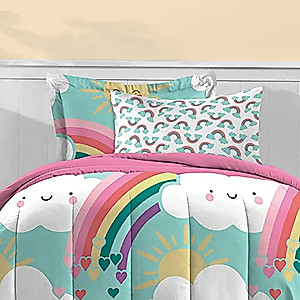 dream FACTORY Kids 5-Piece Complete Bed Set Easy-Wash Super Soft Microfiber Comforter Bedding, Twin, Teal Rainbow Flare, (2D872501TE)