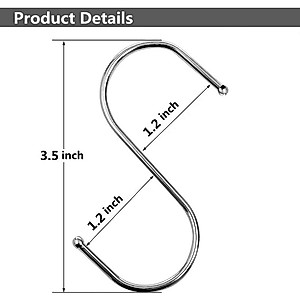 Soqool 3.5Inch Heavy Duty S Hooks 12PCS Stainless Steel Hook for Hanging Double Sided Utility Hook for Shower Curtain Rod,Closet S Hooks,Kitchen Hanging Hook