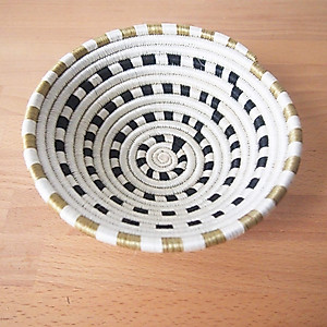 Small African Basket: Gatonde/Rwanda Basket/Woven Bowl/Sisal & Sweetgrass Basket/White, Black, Gold