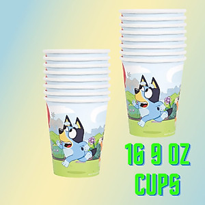 Bluey Birthday Decorations - Bluey Birthday Party Supplies for your Bluey Party featuring Bluey Party Decorations and Bluey Plates and Napkins and Tableware for 16 guests.