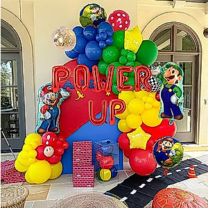 Super Bro Party Decoration Balloon Garland Arch Set, Girl and Boy Birthday Party Supplies,Super Bro Foil Balloon Latex Balloon, Used for Super Bro Themed Birthday Background Decoration