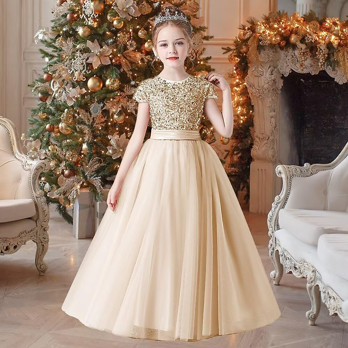 Party Wear Gown for Kids Junior Bridesmaid Dresses Baby Blue Puffy Tulle Sequins Dress Girls Birthday Party Gown Baby Blue 8