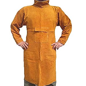 Jewboer Leather Welding Apron with Sleeve,Heavy Duty Welding Jacket,Heat Flame Resistant Weld Coat for Men Women,XL
