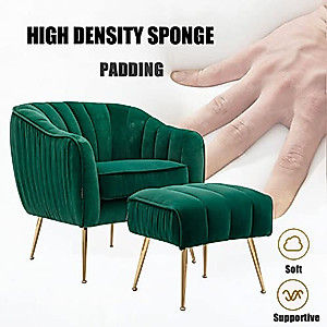 Altrobene Velvet Accent Chair with Ottoman, Modern Tufted Barrel Chair Ottoman Set for Living Room Bedroom, Golden Finished, Christmas Green