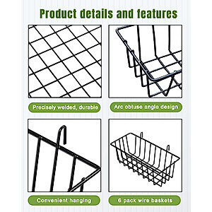 SEMPOMA 6 Pack Black Wire Basket, Hanging wall Basket for Wall Grid Panel, Metal Hanging Baskets for Organizing, Wire Basket for Kitchen Storage, Grid Wall Accessories