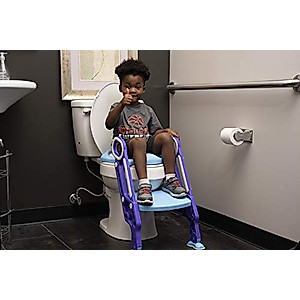 Potty Training Seat with Ladder - Potty Step Stool for Toddlers Fits Most Toilets, Folds for Storage. Potty Ladder is Durable and Safe - Wide Step, Non-Slip Pads, Comfort Handles and Removable Cushion