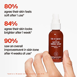 Youth To The People 15% Vitamin C + Caffeine Energy Face Serum, Full Size (1 fl oz), Reduce Puffiness, Brighten Uneven Skin Tone + Improve Texture, Treats Dark Spots + Dullness, Vegan