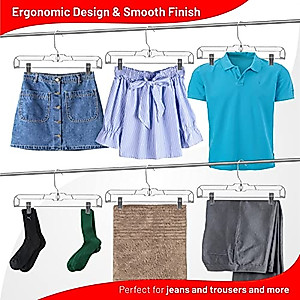 DEILSY Skirt Hangers Pants Hangers with Clips Clip Hangers Shorts Hangers Clear Plastic Clothes Hangers with 2-Adjustable Clip Non-Slip Clothes Hangers Clip Hangers Perfect for Pant, Pack of 12