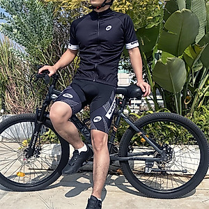 SPONEED Men Bicycle Shorts, Black with White, US L (CN XL)